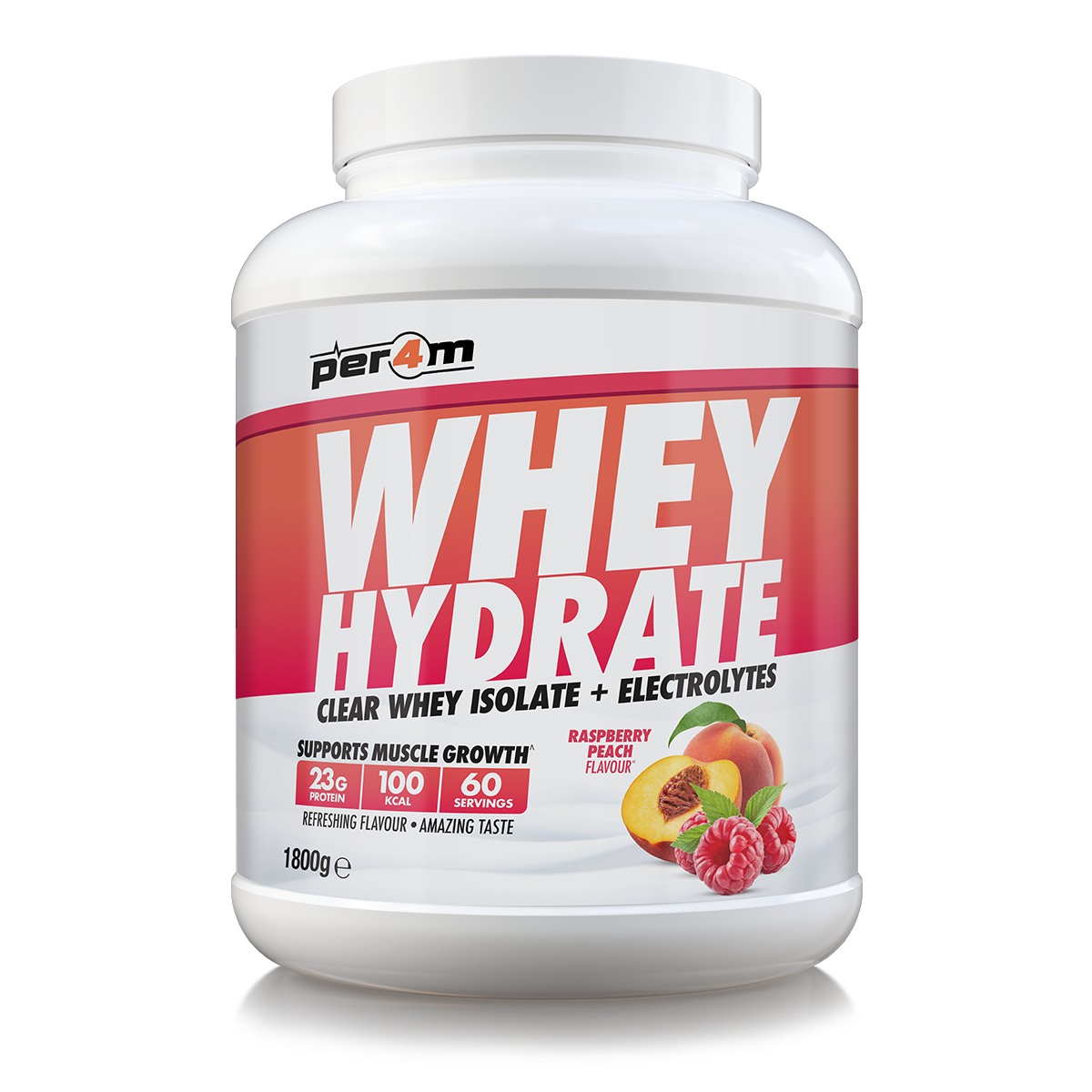 Raspberry Peach Clear Whey Hydrate - Clear Whey + Electrolytes – PER4M ...